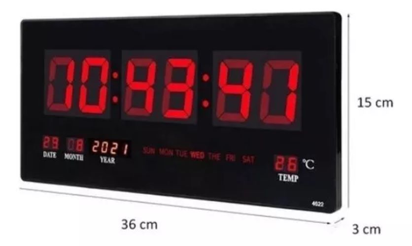 Reloj Digital Pared Luz Led Hora Fecha Temperatura 36x15cm – EHOME-BAG
