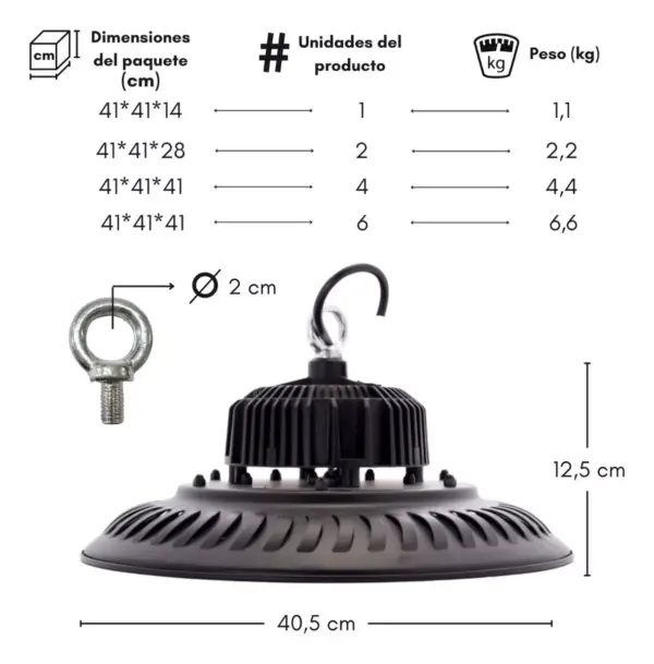 Pack x4 Foco Campana UFO LED 200W – Iluminación Potente y Eficiente – EHOME-BAG